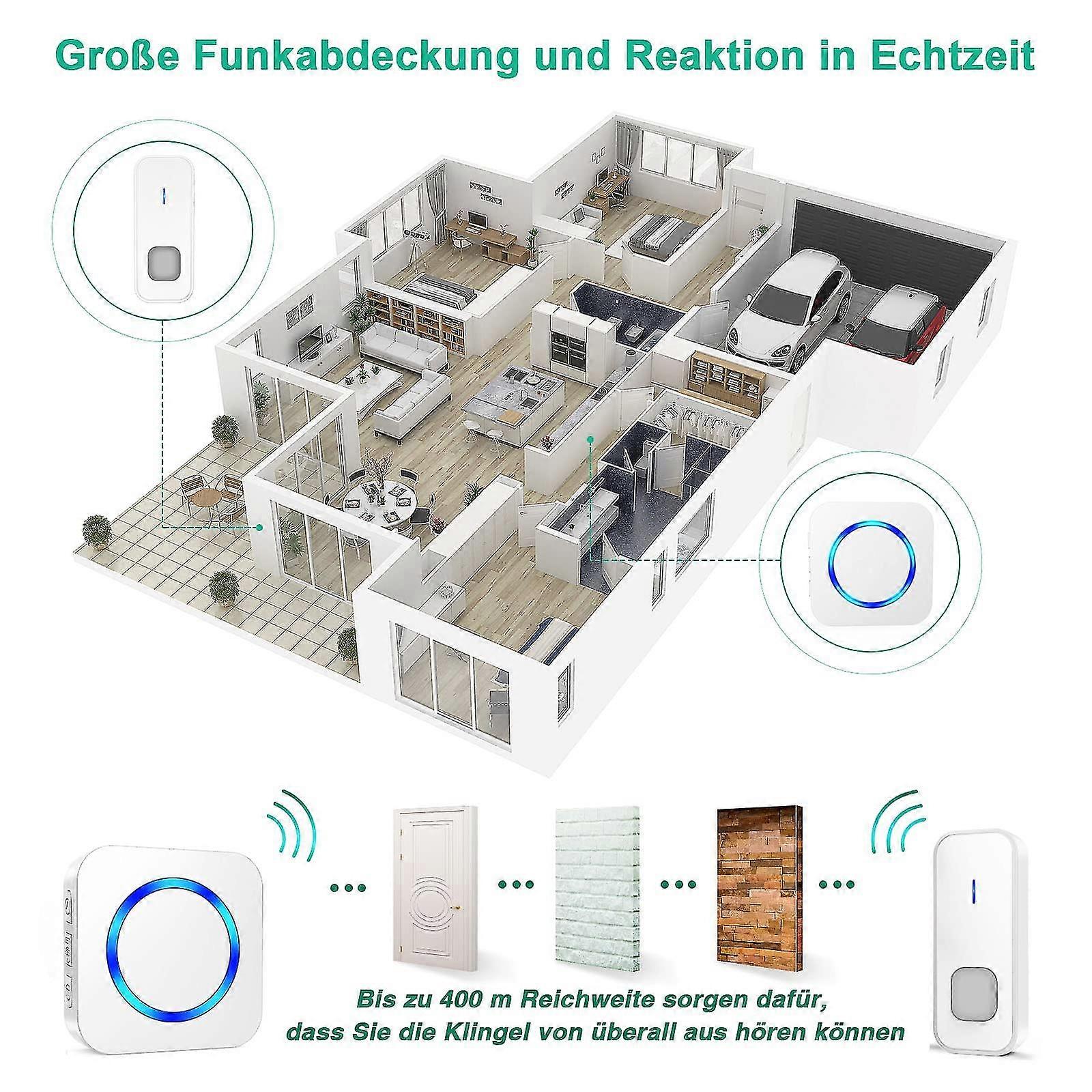 Wireless Door Bell 400m Waterproof Electronic Chime Kit With Battery ...