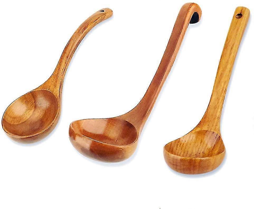 3 Pcs Wooden Ladles Kitchen Spoon Set Utensils-12 Inch Soup Ladle, 11 ...