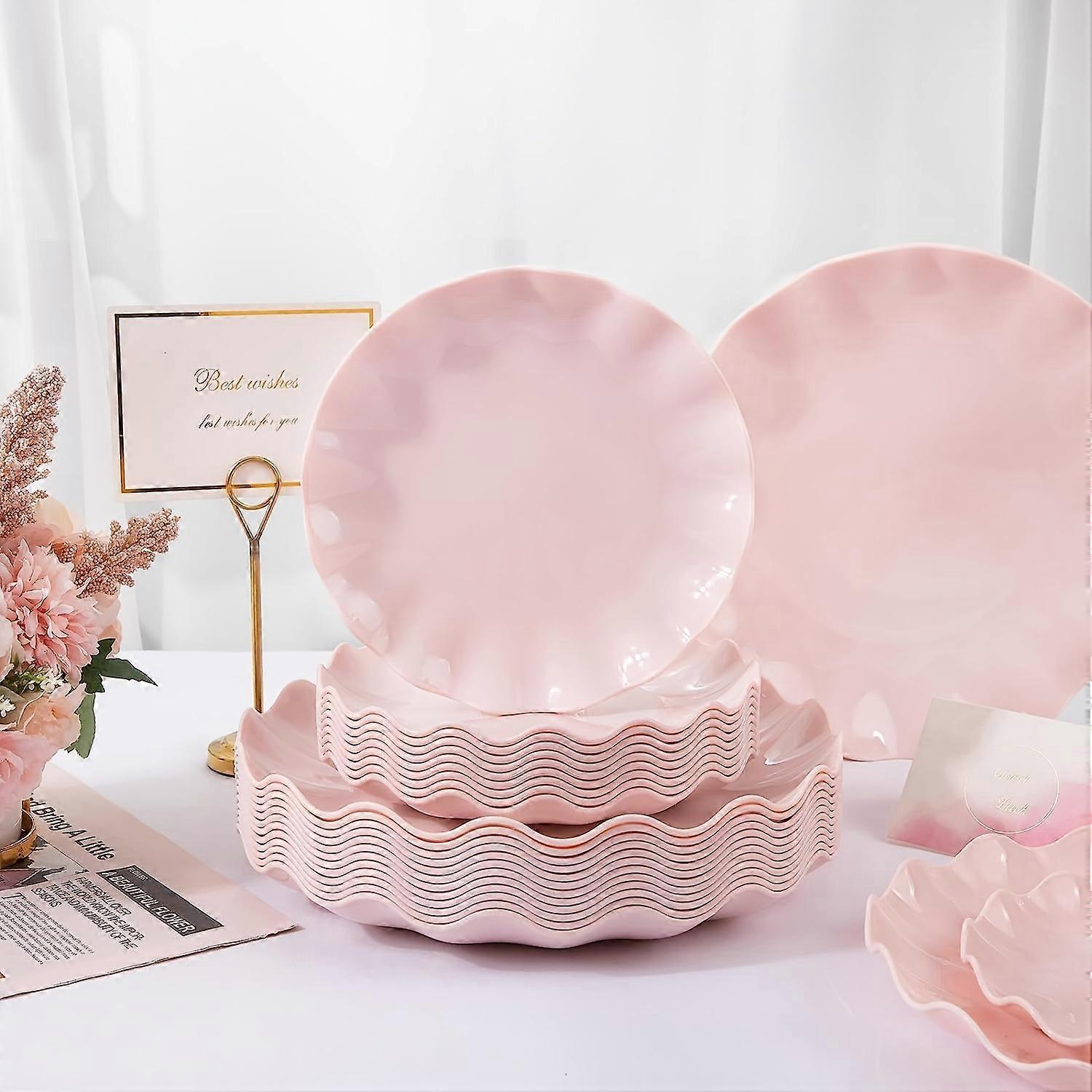 Set Of 24 Pink Plates, Reusable Dinner Plates Durable And Microwave ...
