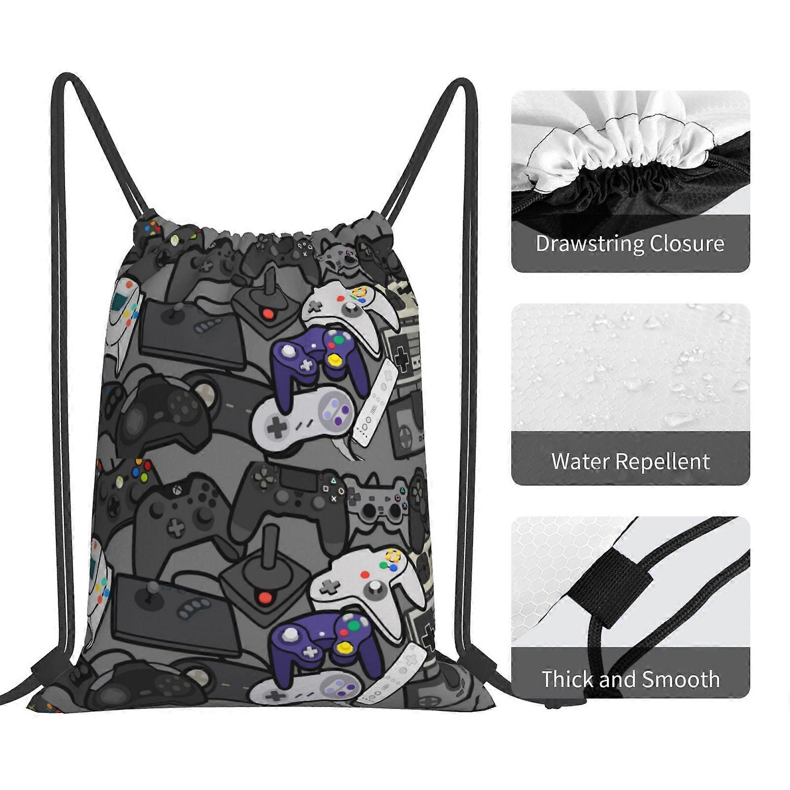 Funny Video Game Controller Pattern Drawstring Backpack Waterproof Gym ...