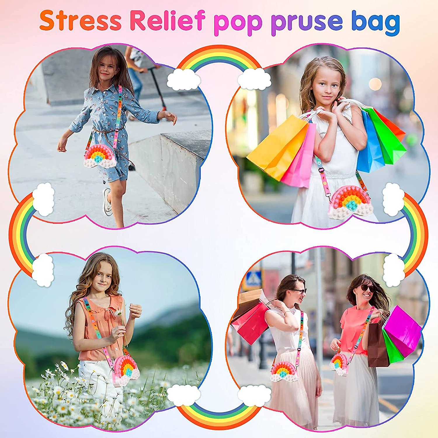 Pop Purse Fidget Toys Bag for Girls and Women, Rainbow Clouds Pop ...