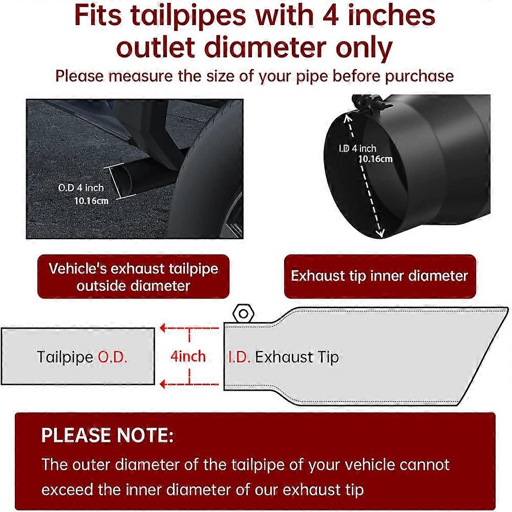 4 Inch/10.16cm Inlet Black Exhaust Tip, 4" Inlet 5" Outlet 12" Long ...