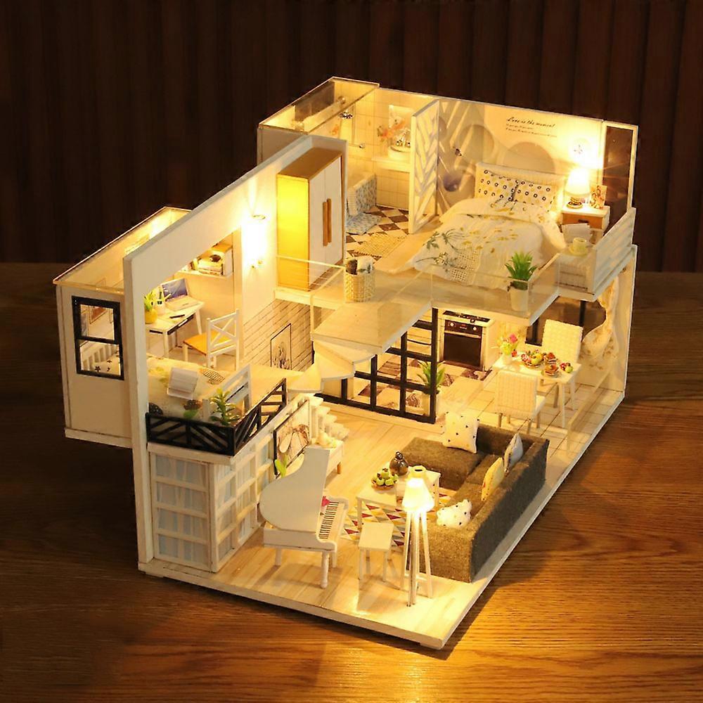 DIY Wooden Doll House Miniature Building Kits Modern Loft With ...