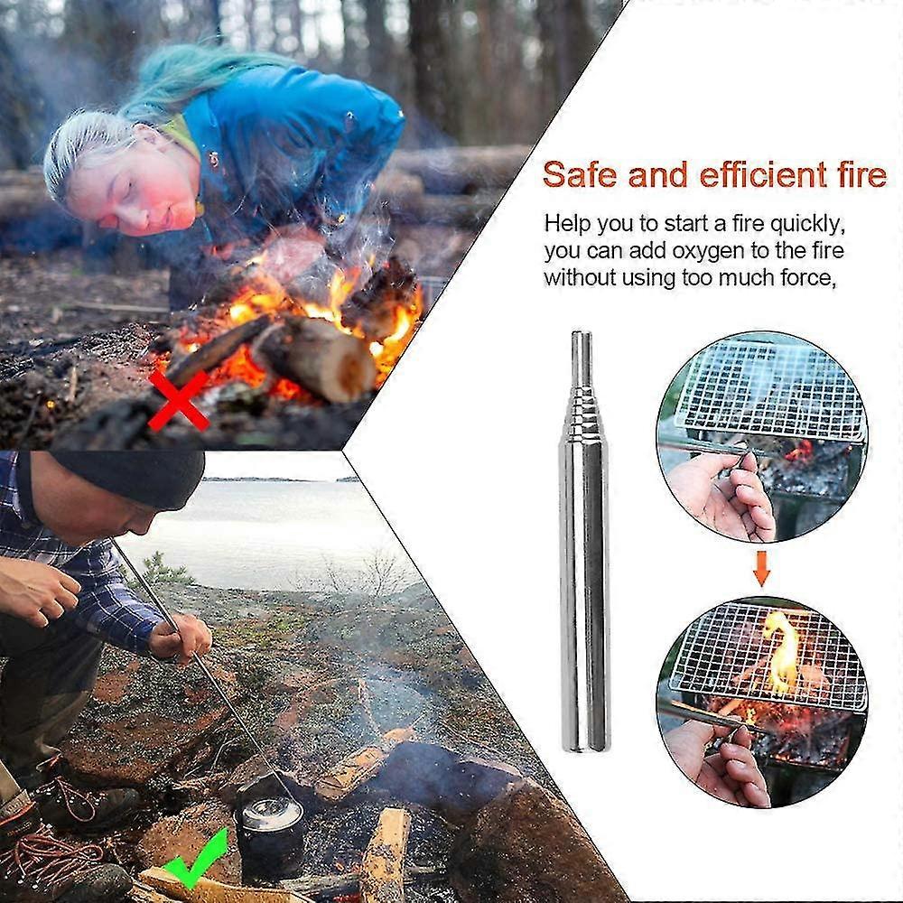 3pcs Blow Fire Tube Pipe Foldable Spitfire Pocket Bellows Stainless Campfire Tool Pocket Bellows ...