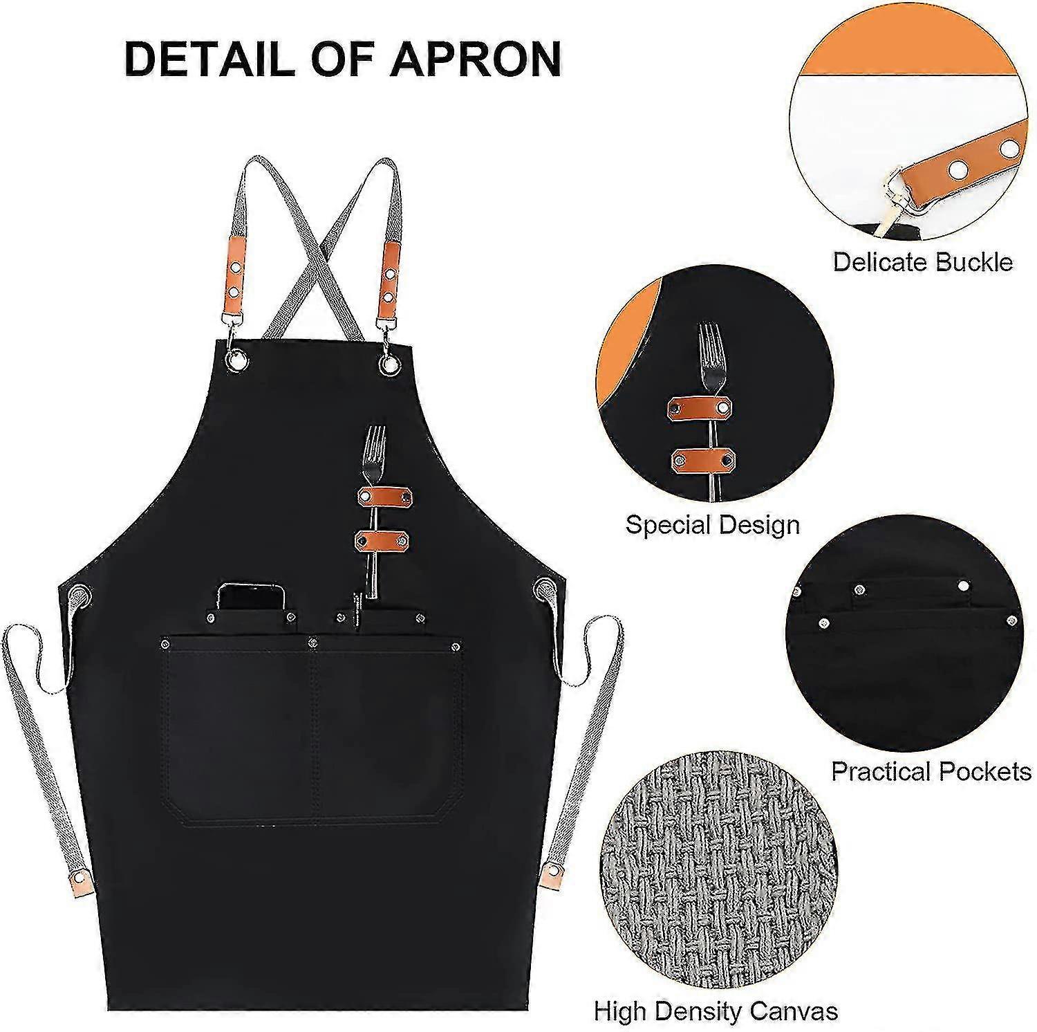 Chef Apron With Cross Back Bib Apron Cooking Aprons With Large Pockets ...