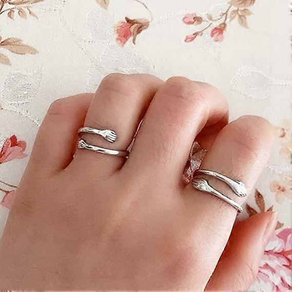 2Pcs Hug Ring,925 Sterling Silver Hug Rings for Women Men Girls Love ...