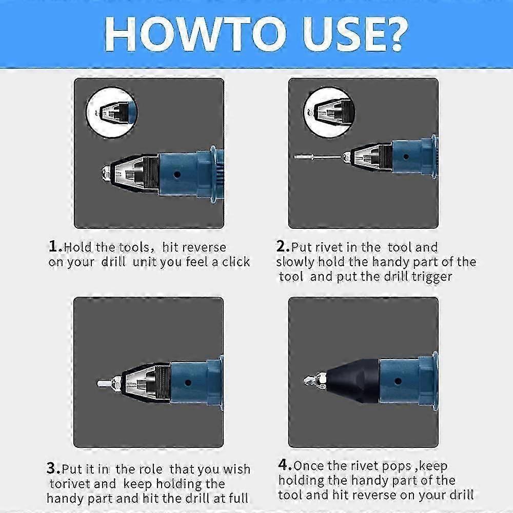 Cordless Rivet Gun Electric Rivet Drill Tool Kit Riveter Adapter Insert ...