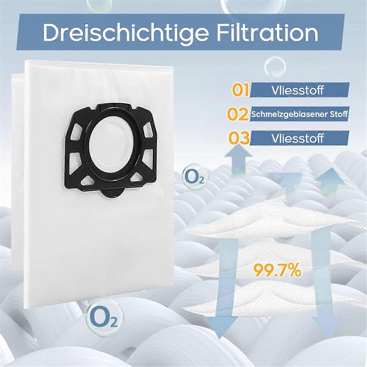 10 KFI 487 Vacuum Cleaner Bags with 2 KFI 4410 Filters for Karcher WD4 ...