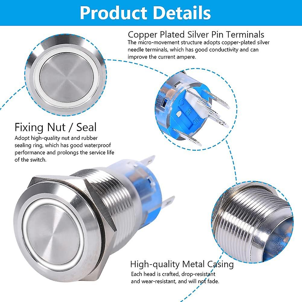 12v Led Self-latching Latching Button Switch, 19mm Waterproof Stainless ...