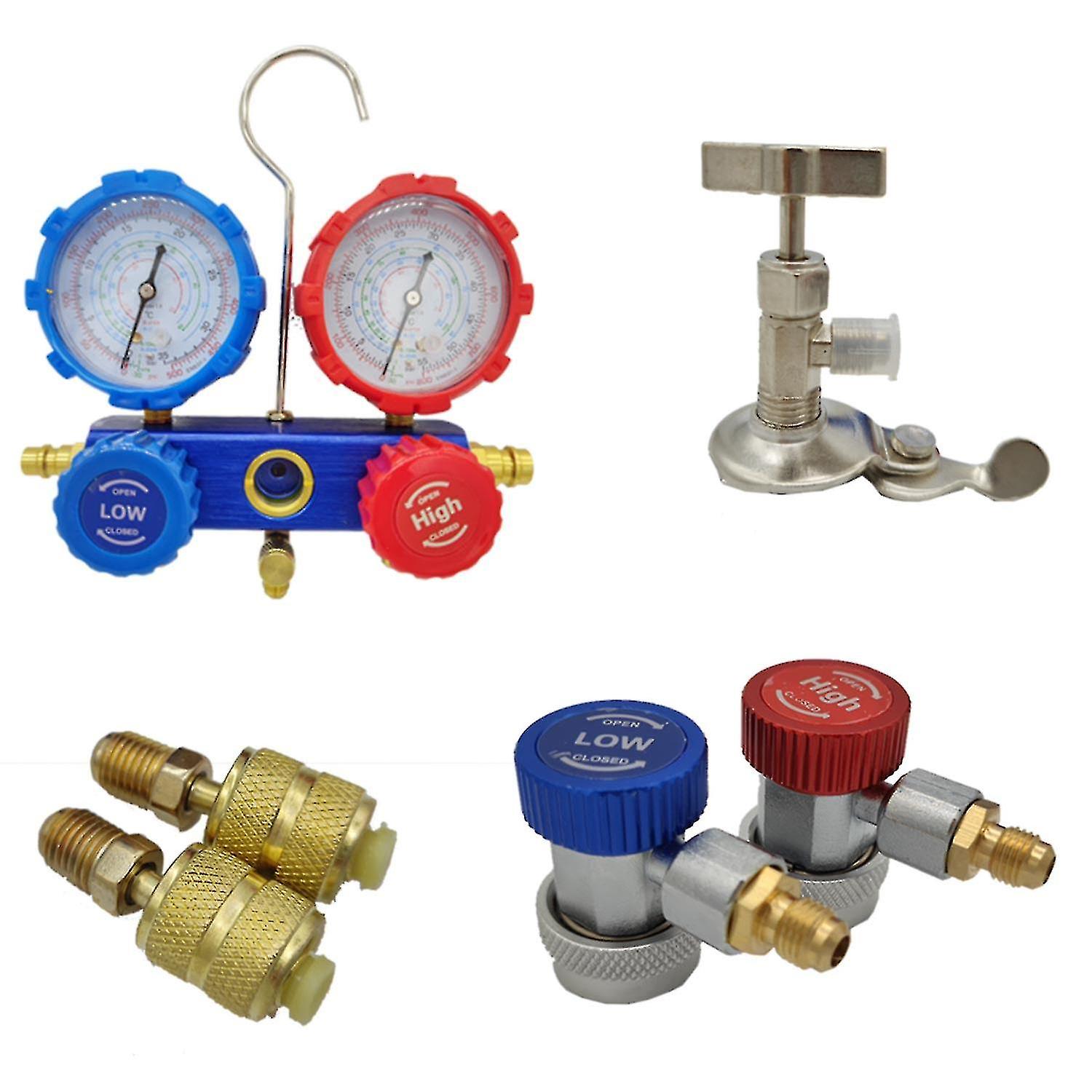 Tool Kit Set Car Air Conditioning Pressure Manifold Gauge Hose Adapter ...