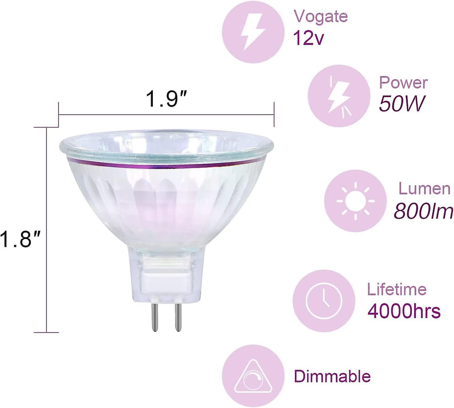 New Halogen Light Bulbs Mr16 50w 12v 2 Pin Gu5.3 Base Dimmable Mr16 ...