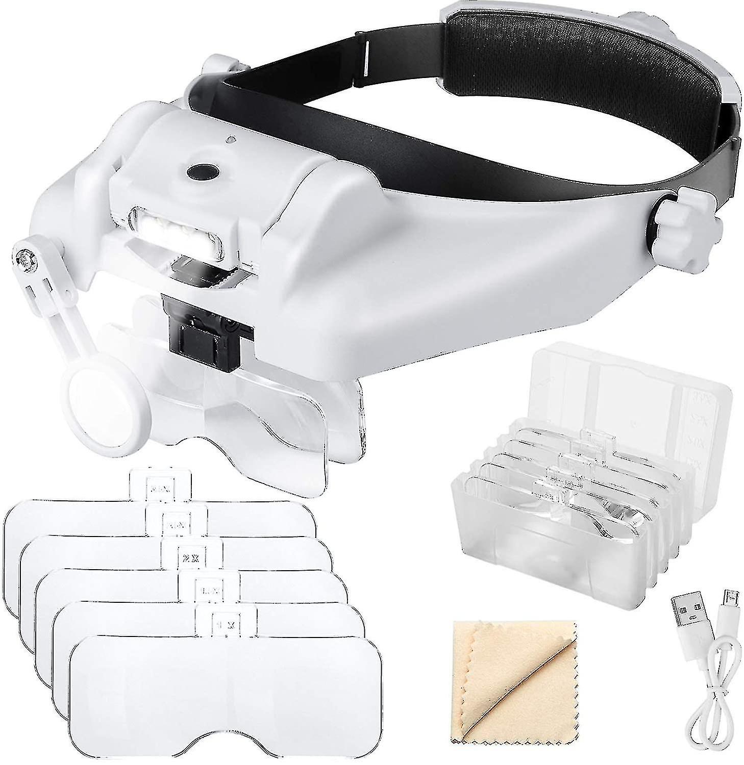 1x To 14x Headband Magnifier With Led Light, Handsfree Head Mount ...