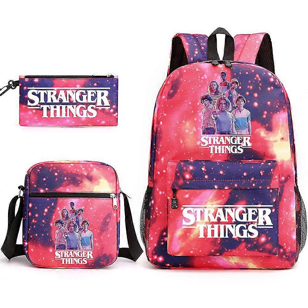 Stranger Things Backpack Three-piece Set Student School Bag Canvas Bag ...