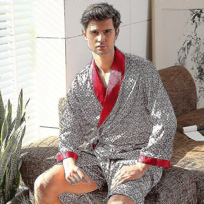 Mens Satin Silk Luxury Pajamas Kimono Bathrobe Robe Dressing Gown Pjs Loungewear | Fruugo UK