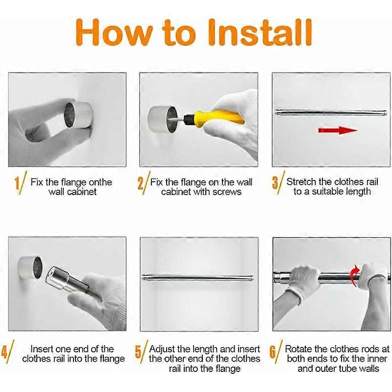 Extendable Stainless Steel Wardrobe Rod 51cm to 80cm Adjustable ...