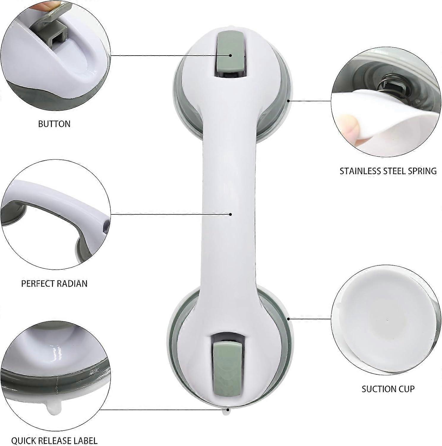 2x Suction Cup Shower Handles- No Drilling - Wall Mounted Bathtub ...