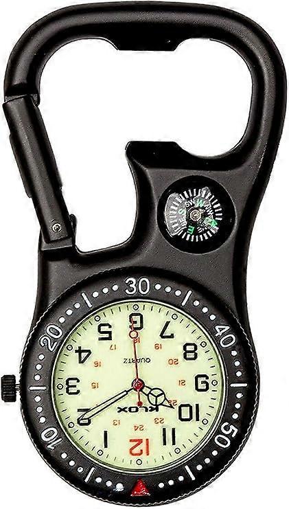 Black Clip-On Carabiner FOB Watch with Compass and Bottle Opener ...