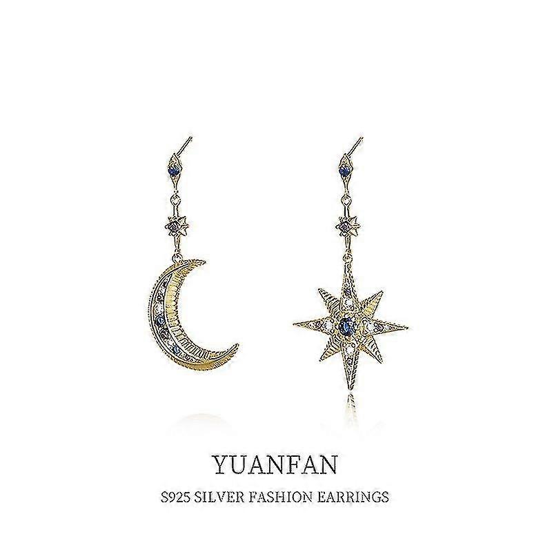 925 Sterling Silver Asymmetric Star And Moon Earrings | Fruugo UK