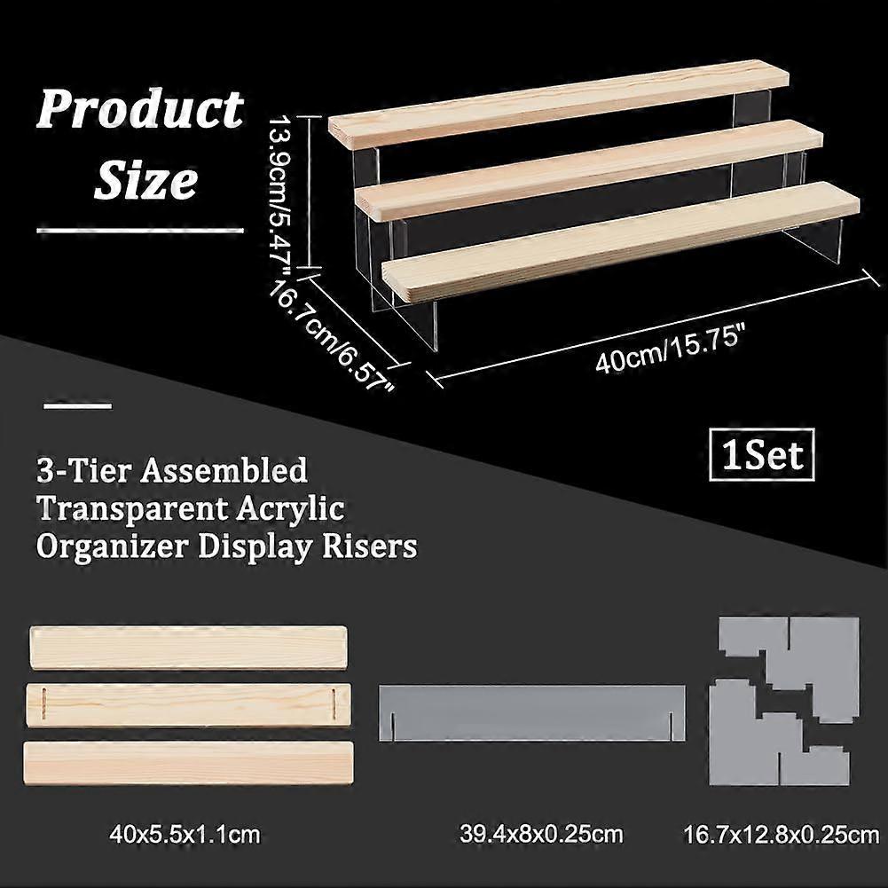 3-Tier Acrylic Display Stand Wood Display Stands Showing Stand Clear Display Shelf with Iron and ...