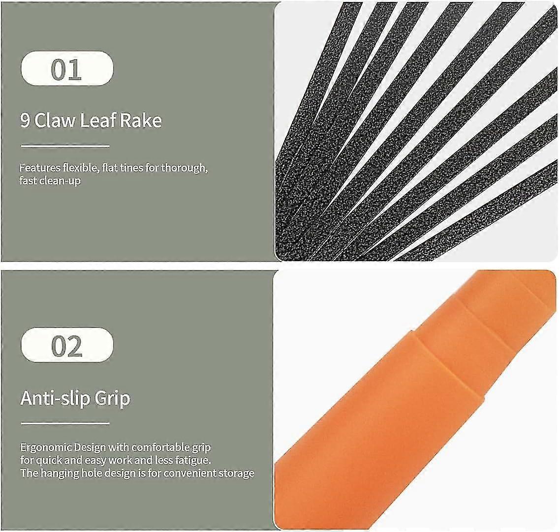 Mini Garden Rake 16 Inch 9 Root Steel Hand Fan Leaf Rake With Ergonomic ...