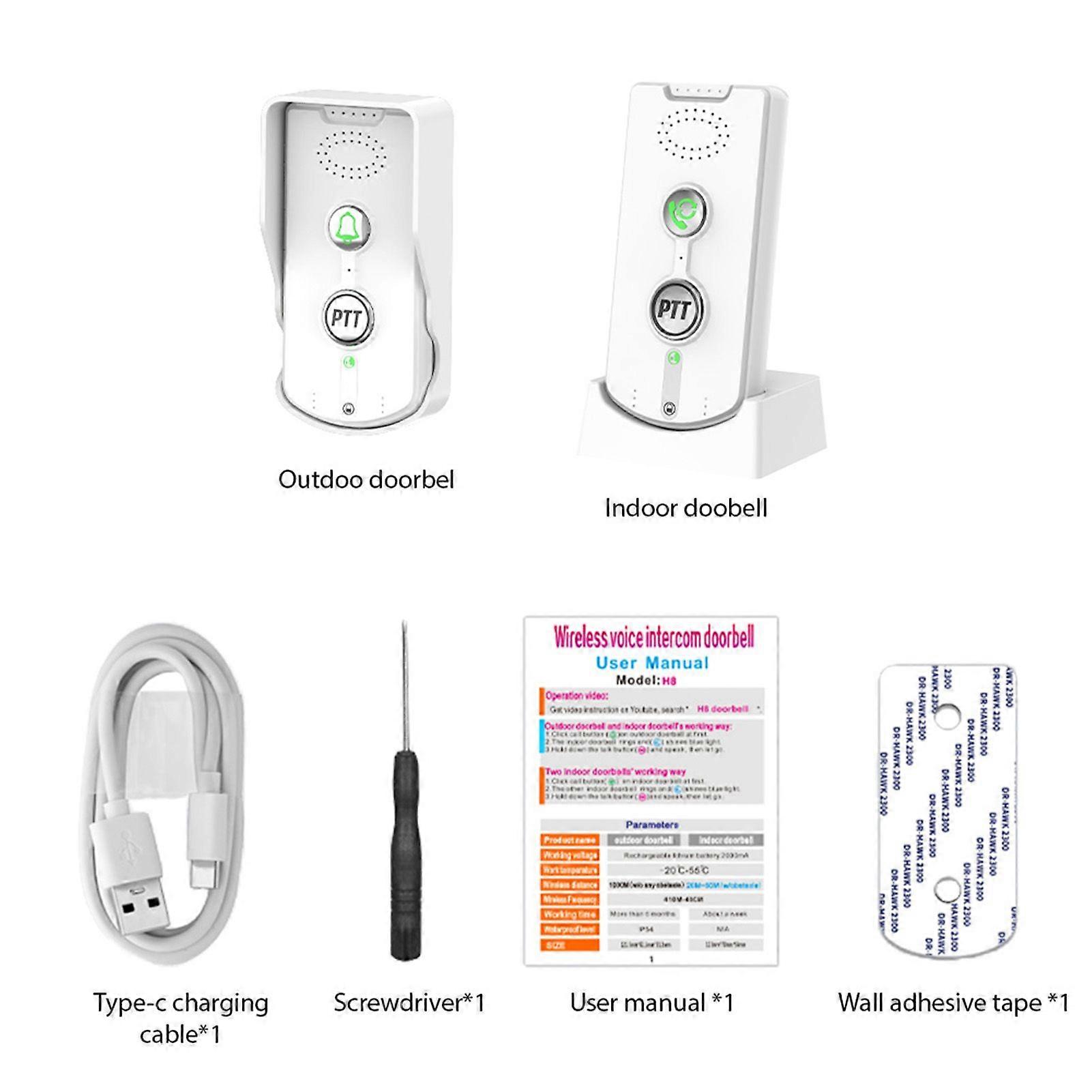 Wireless Doorbell Intercom Rechargeable 1000m/3280ft Long Distance ...