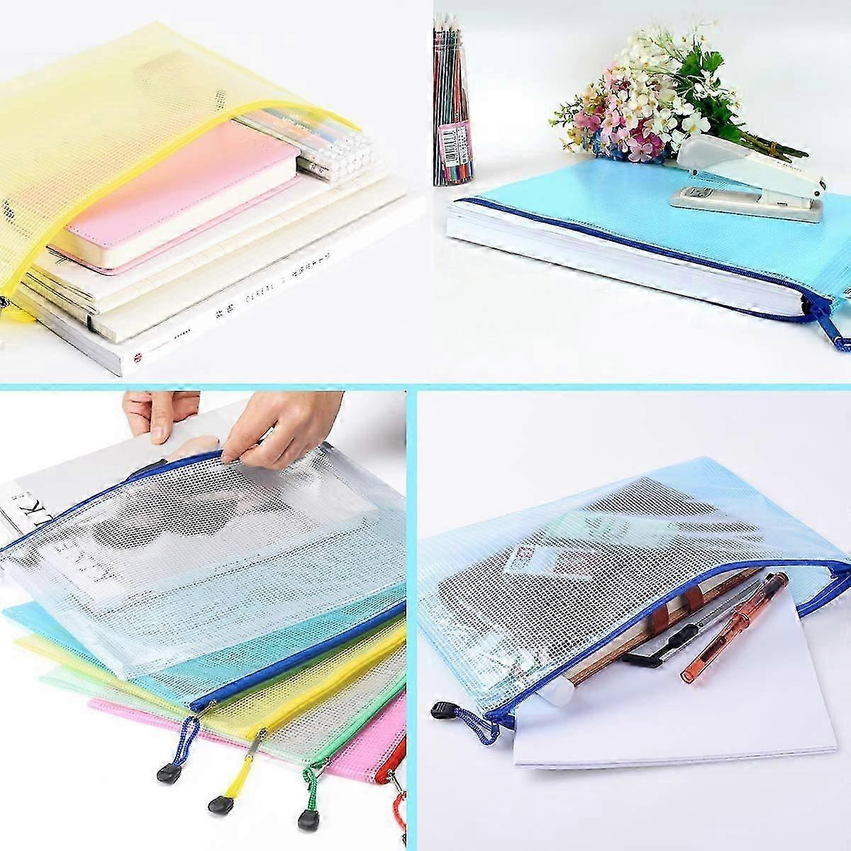 20 Pack Zipper File Bags A4 Mesh Document Bag Plastic Folders Wallets ...