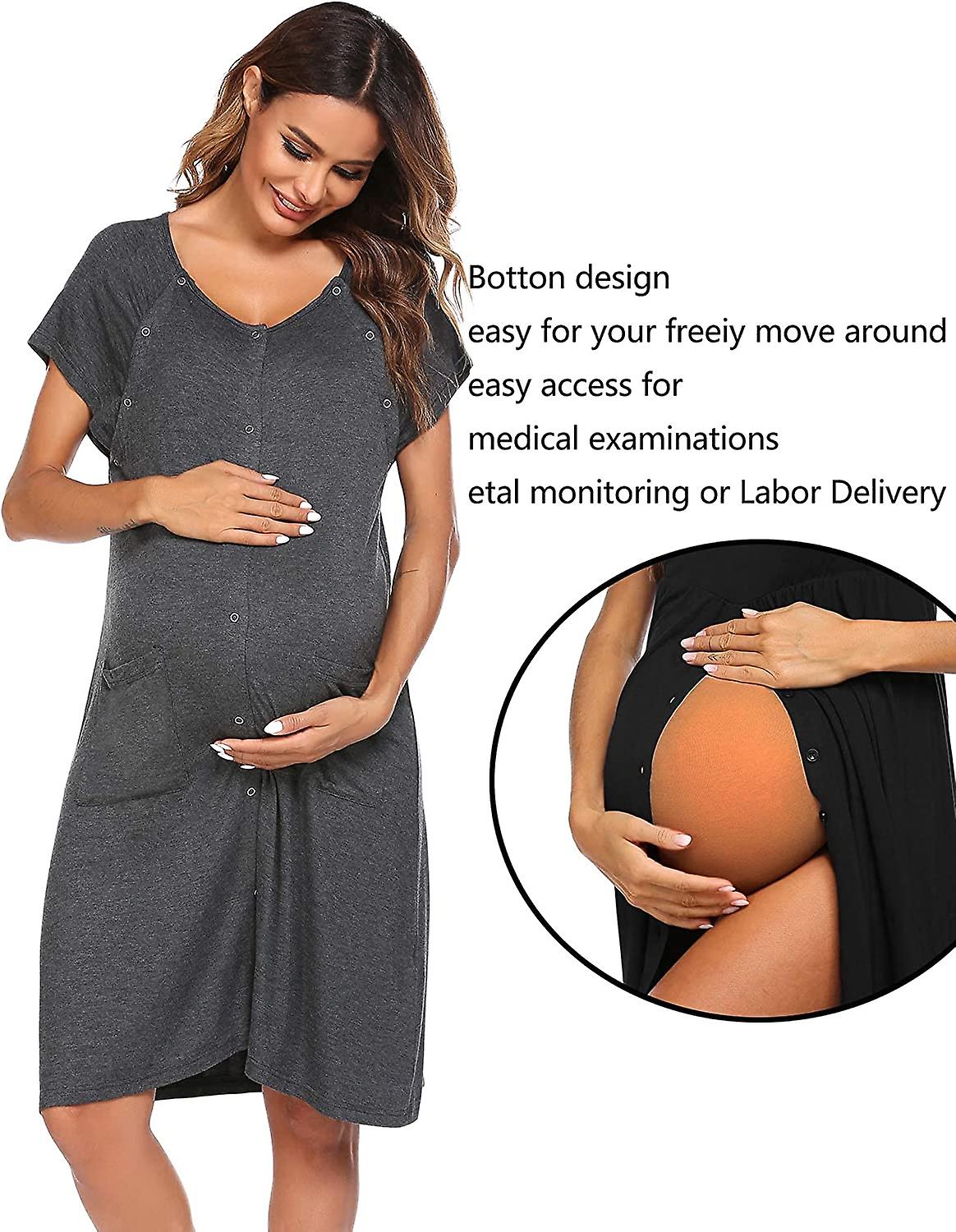 3 in 1 Nursing Dress Maternity Nightgown Labor/Delivery Breastfeeding ...