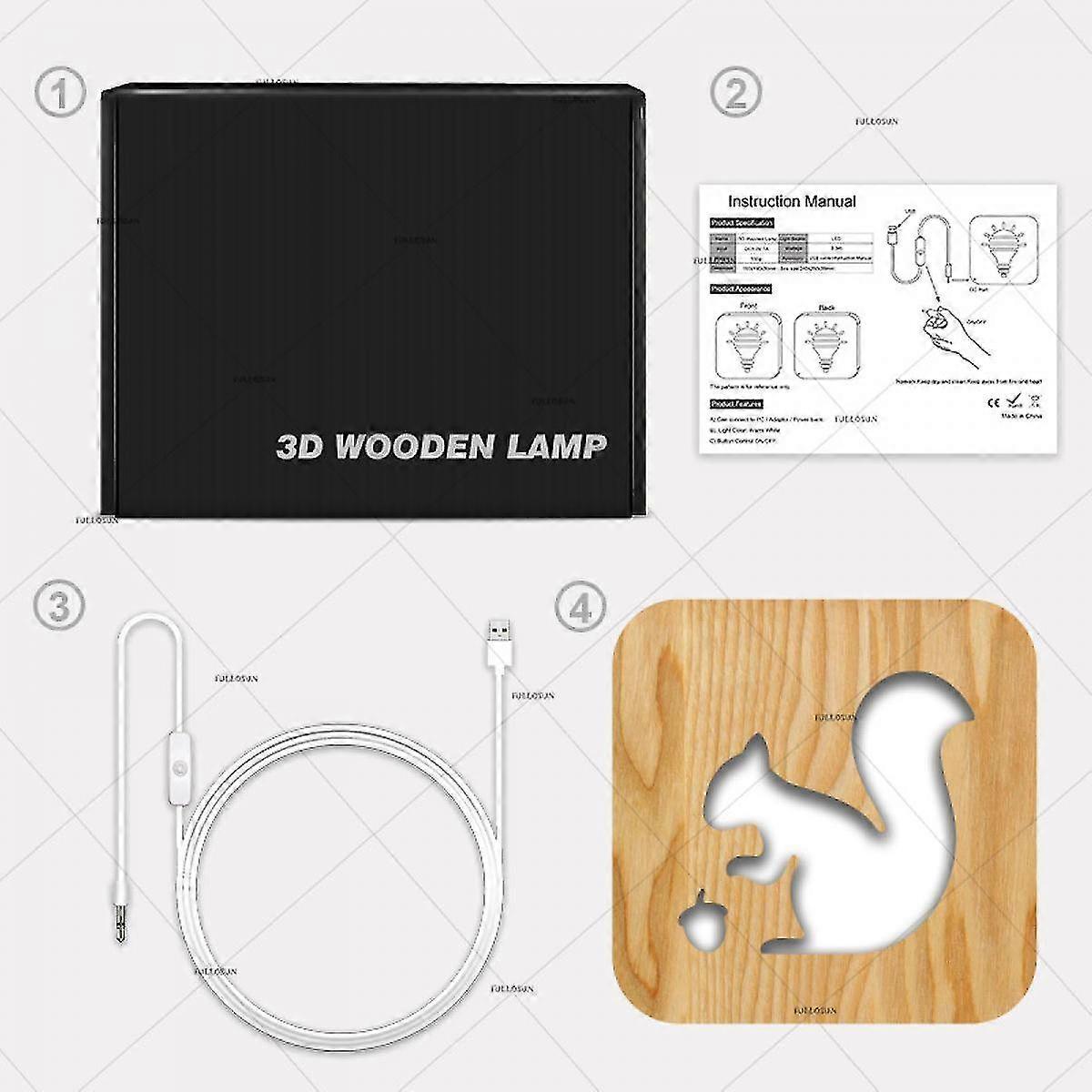 Night Light For Kids Squirrel Wooden 3d Lamp Creative Wooden Lights ...