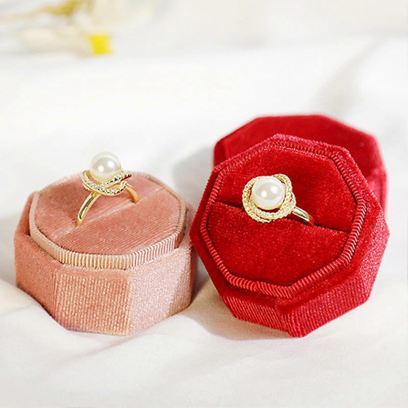 Velvet Geometric Ring Boxes Vintage Hexagon Ring Container Case For ...