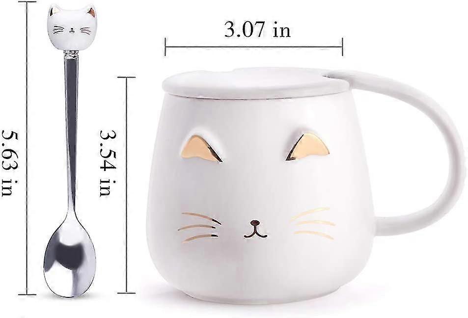 White Cat Mug, Cute Kitty Ceramic Coffee Mug With Stainless Steel Spoon ...