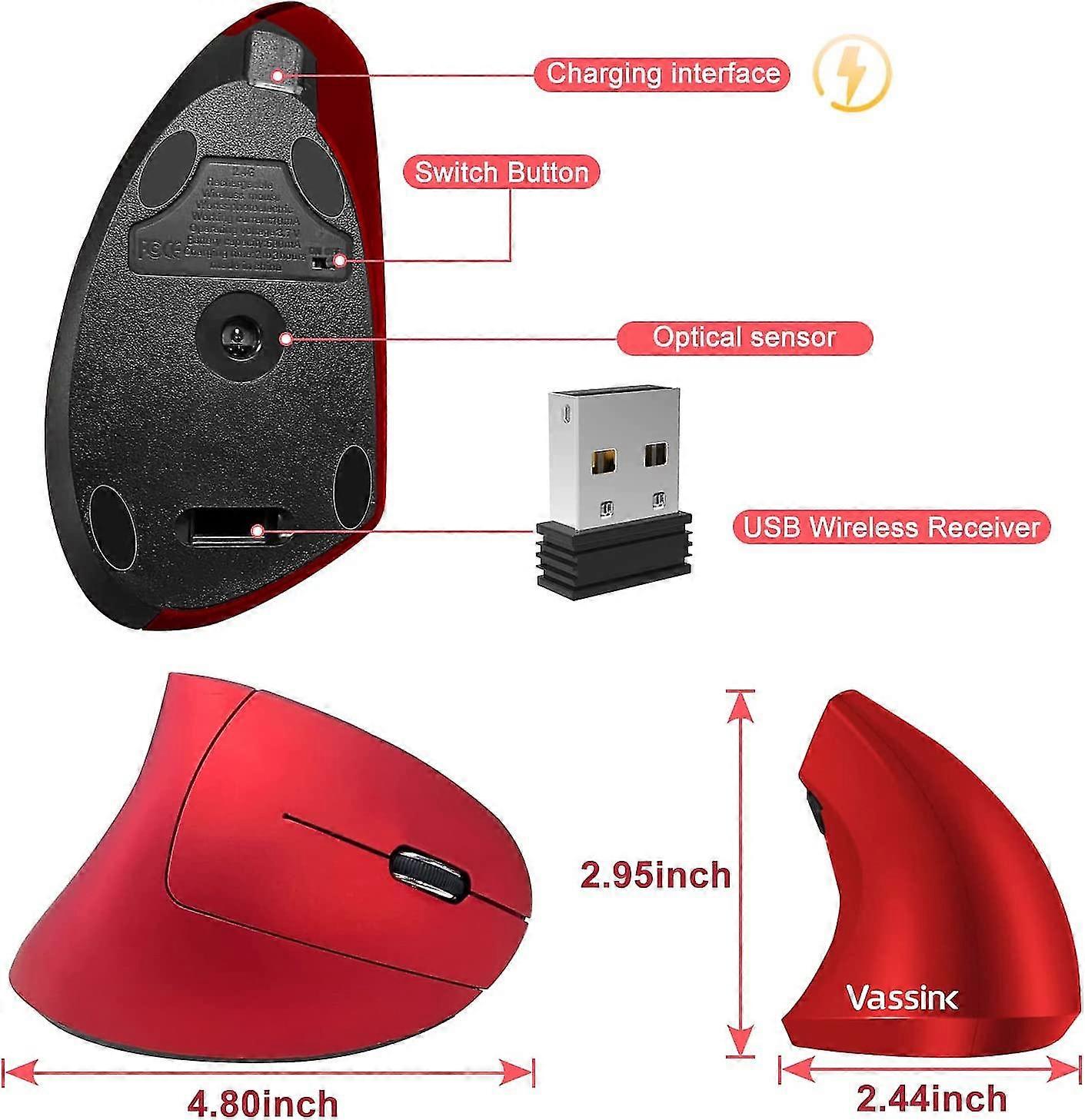Ergonomic Rechargeable Wireless Mouse, 2.4hz Rechargeable Wireless ...