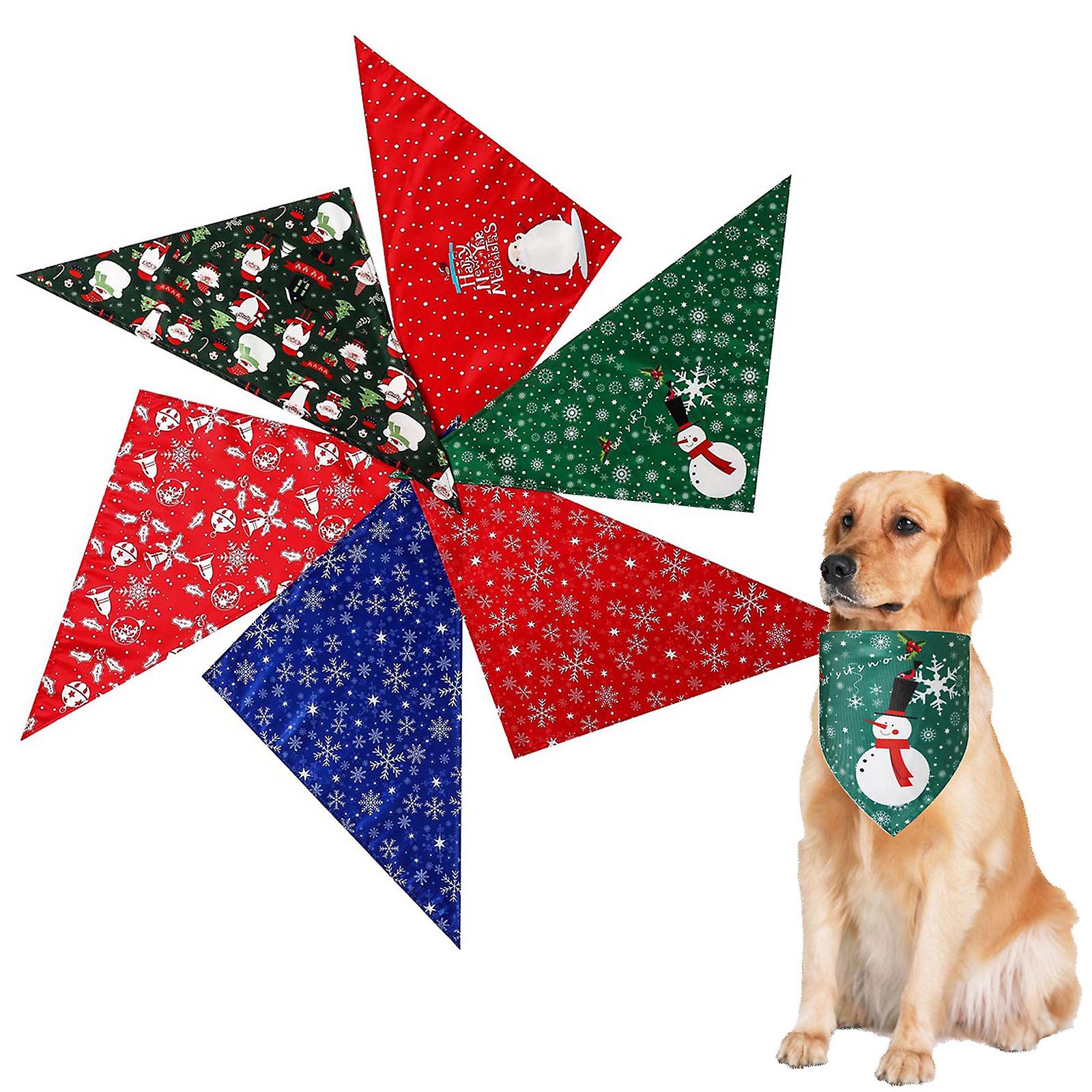 6 Pcs Christmas Element Print Washable Dog Triangle Bibs Pet Kerchief ...
