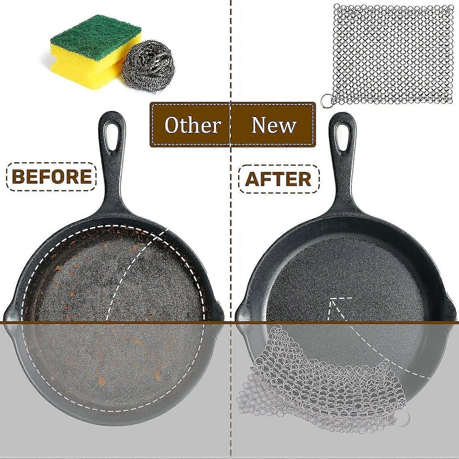 2024 New Cast Iron Cleaner Stainless Steel 7x7 Inch Chainmail Scrubber ...