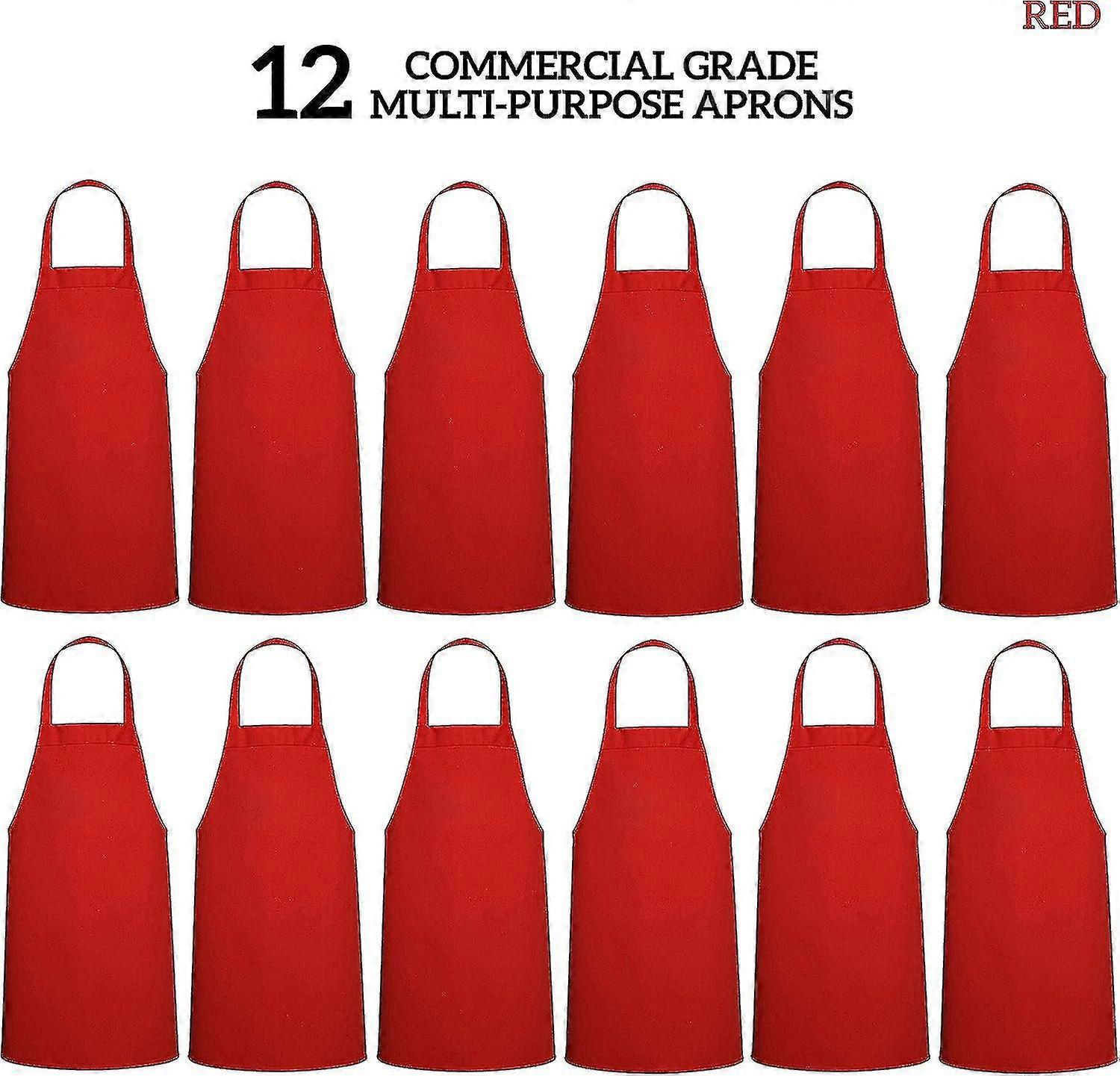 12 Pack Bib Apron - Unisex Red Aprons, Machine Washable Aprons For Men ...