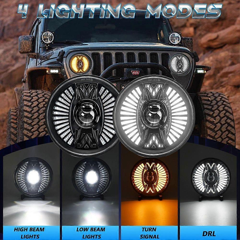 7 Inch LED Headlight Round LED Pods Light Bar High/Low Beam DRL H4 Work ...