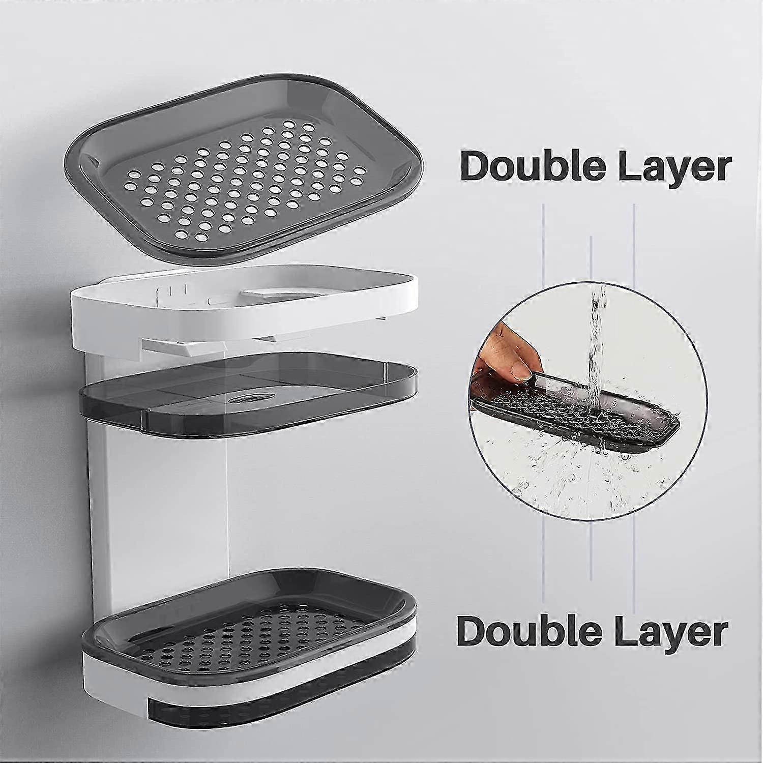 Suction Cup Wall Mounted Double Layer Soap Rack No Drilling Brackets ...