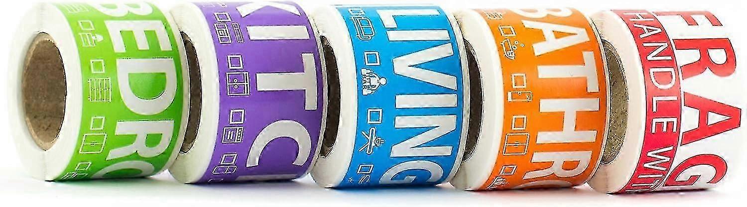 250 Home Moving Labels For 1 Bedroom House. 50 Labels Per Room, 5 Color ...