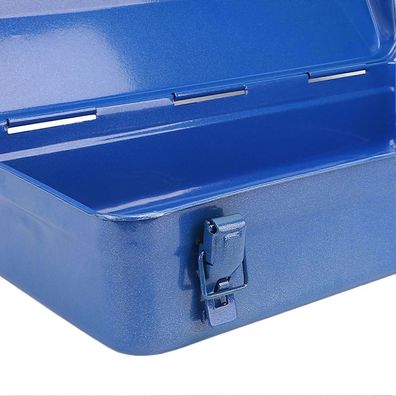 Metal toolbox for garage with blue portable tool storage organizer ...