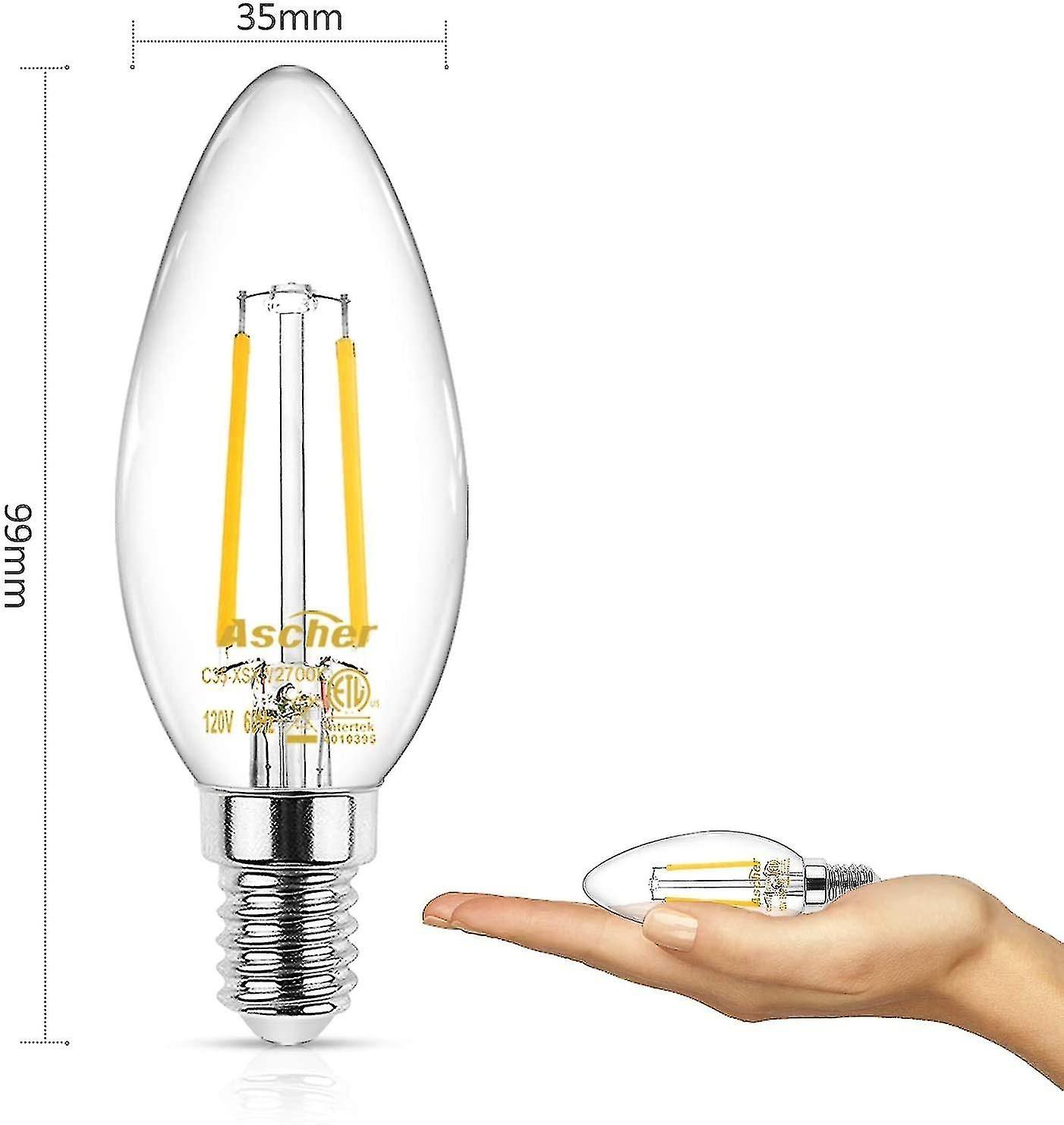 Classic E12 Led Candelabra Light Bulb, Equivalent 40w, Warm White 2700k, Filament Clear Glass ...