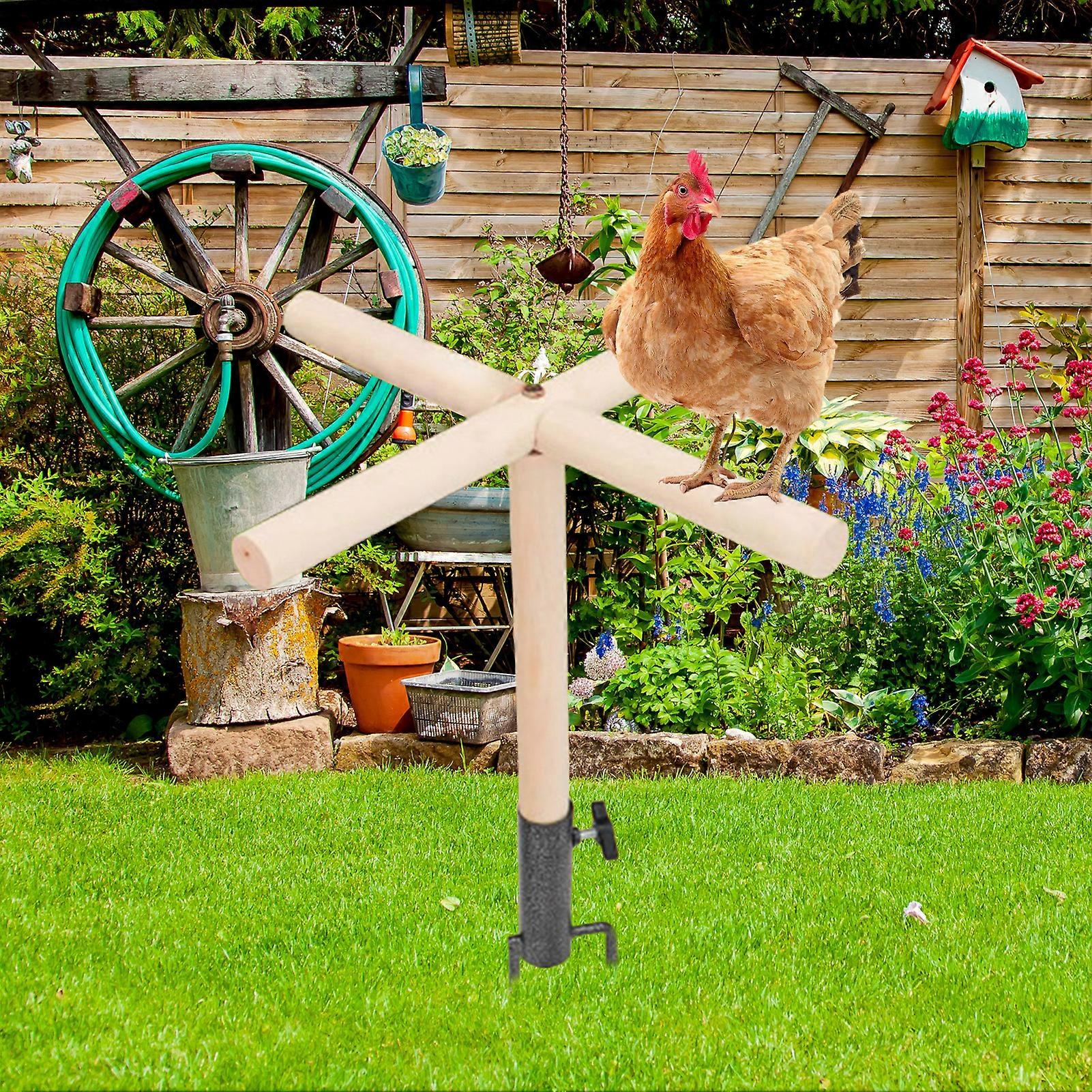 Chicken Perch Toy Wooden Chick Perch Stand with Metal Ground Stake Coop ...