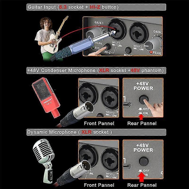 Professional 24bit 192khz Audio Interface 2 Input Sound Card For ...