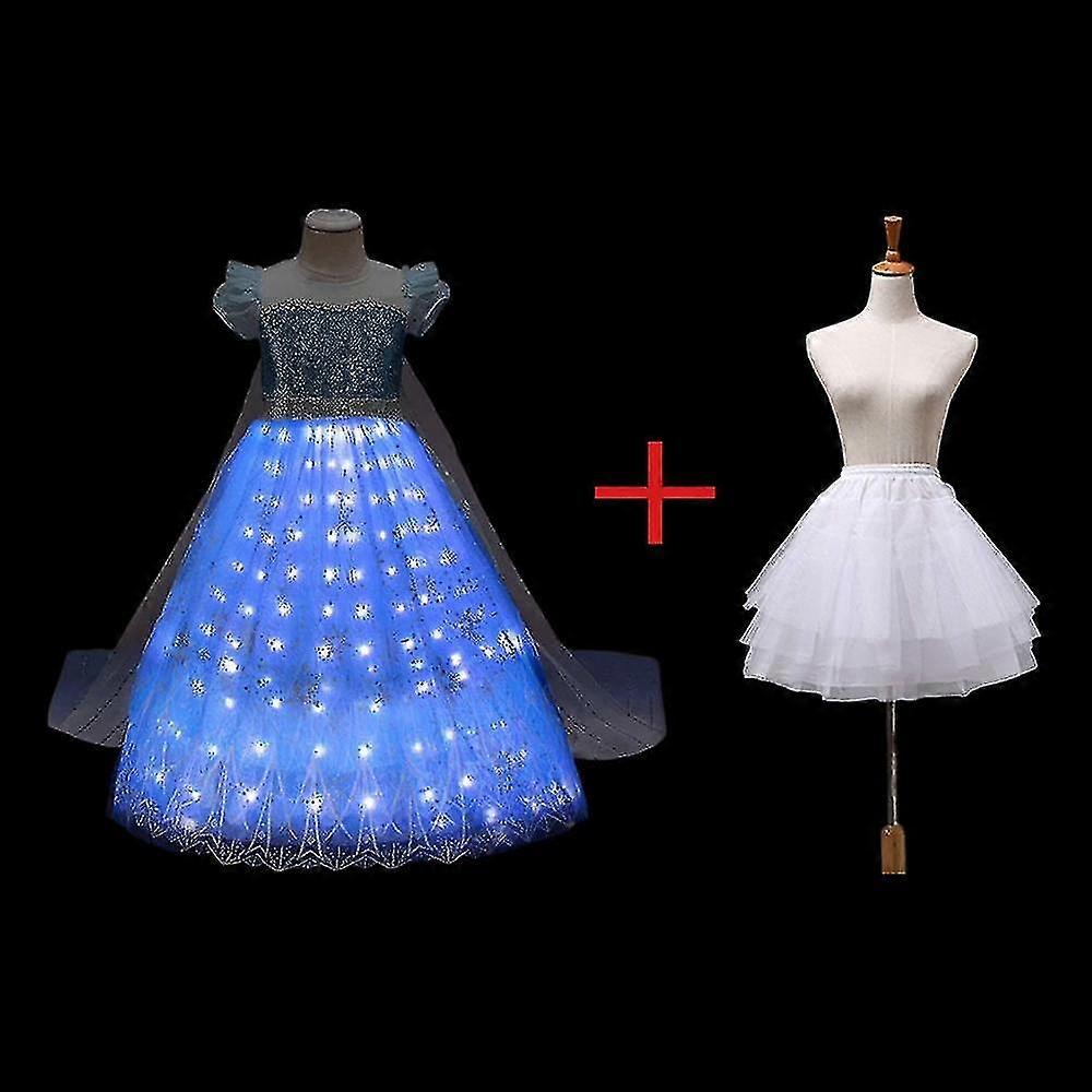 Anna Elsa Led Glowing Dress Girls Christmas Role Play Party Dress Snow ...
