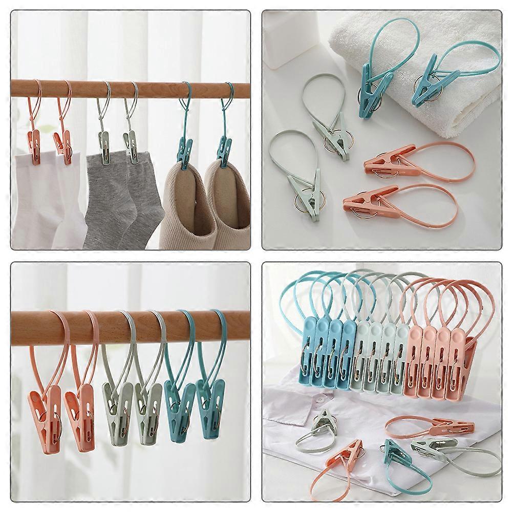 12pcs Windproof Drying Clothing Clips with Plastic Rope for Clothesline ...