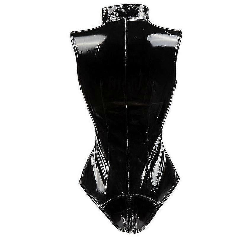 Women Sexy Latex Wet Look Front Zip Vinyl Bodysuit Teddy Pvc Catsuit ...