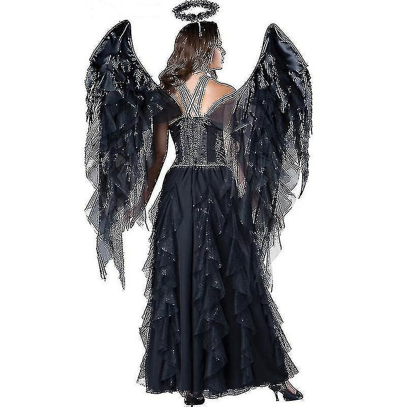 New Deluxe Lady Dark Fallen Angel Costume Gothic Vampire Evil Demonic ...