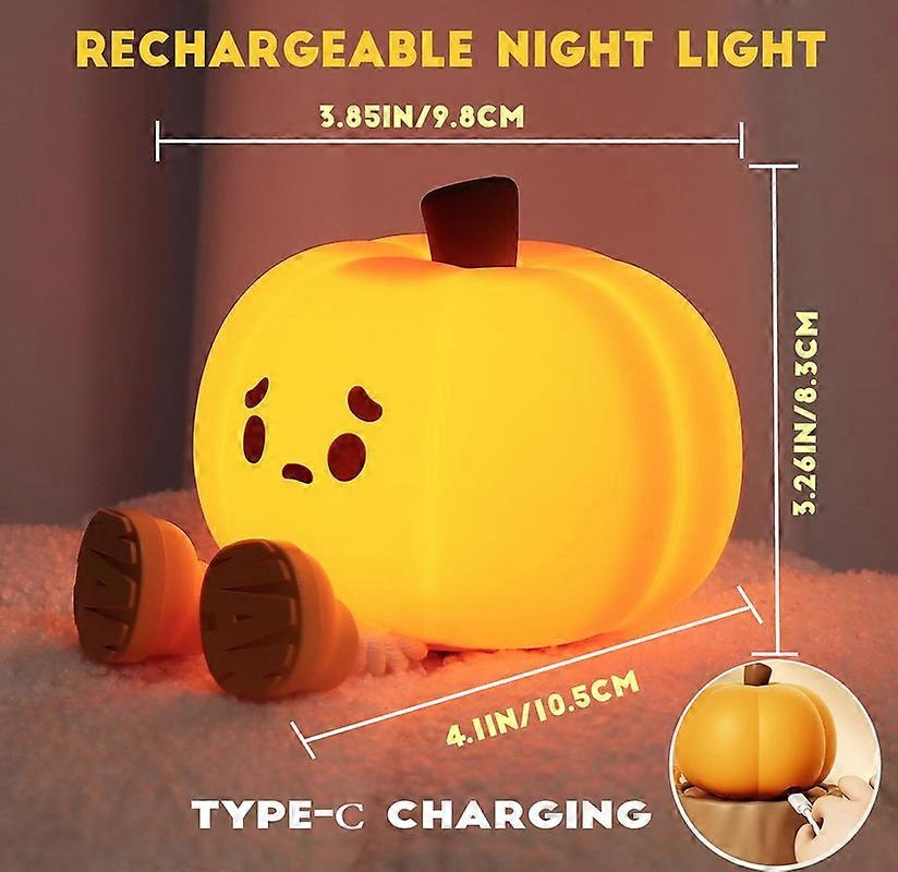 Cute Pumpkin Night Light Silicone LED Lamp Rechargeable Bedside Touch ...