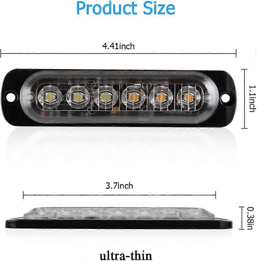 4 Pack 12-24V Emergency Strobe Warning Light Bars - 6 LED Flash Warning ...