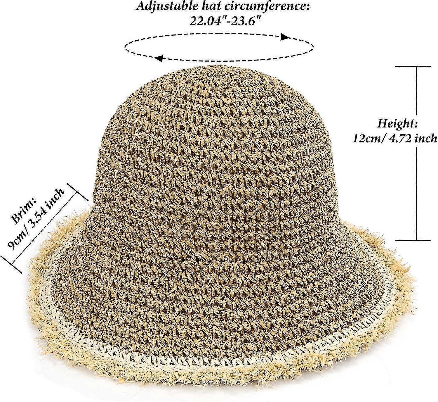 Womens Summer Frayed Straw Bucket-sun-hats Floppy Wide Brim Beach Straw ...