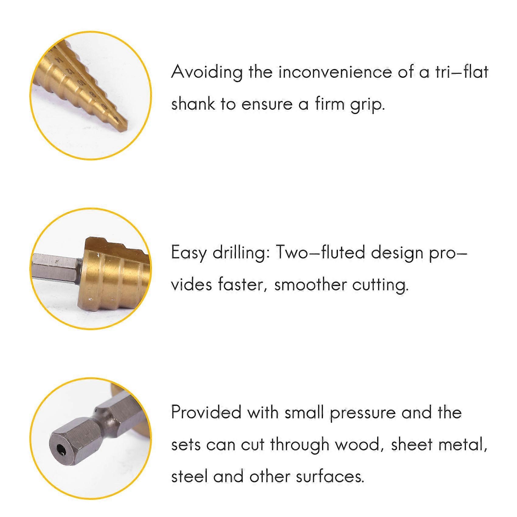 3 pcs HSS Titanium Step Drill Bit Set & 1 pcs Automatic Center Punch ...