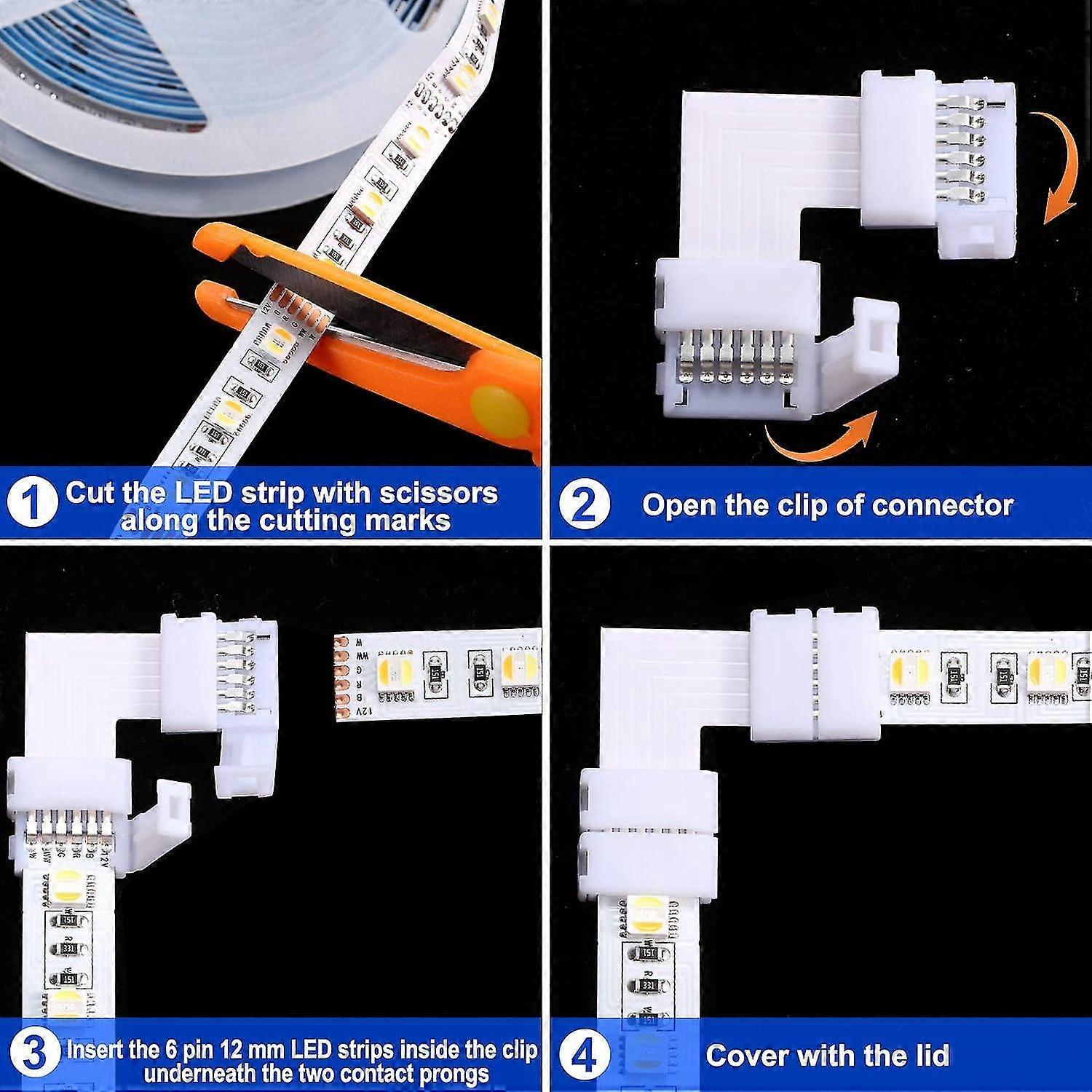 12 Pieces 6 Pins LED Strip Connectors Set L Shape LED Strip Light ...